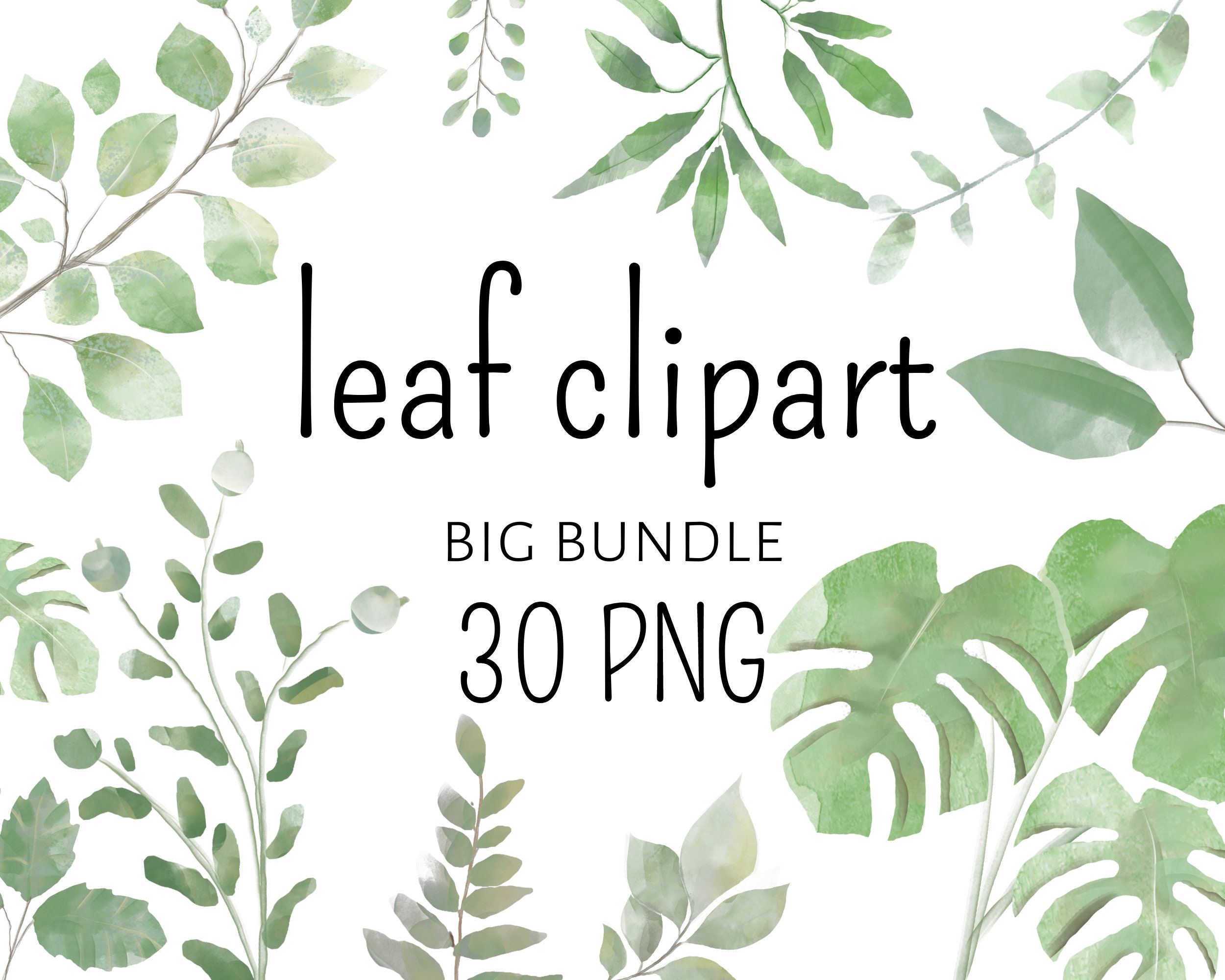 Leaves Clipart Bundle, Leaf Png, Watercolor Png, Leaf Png, Greenery ...