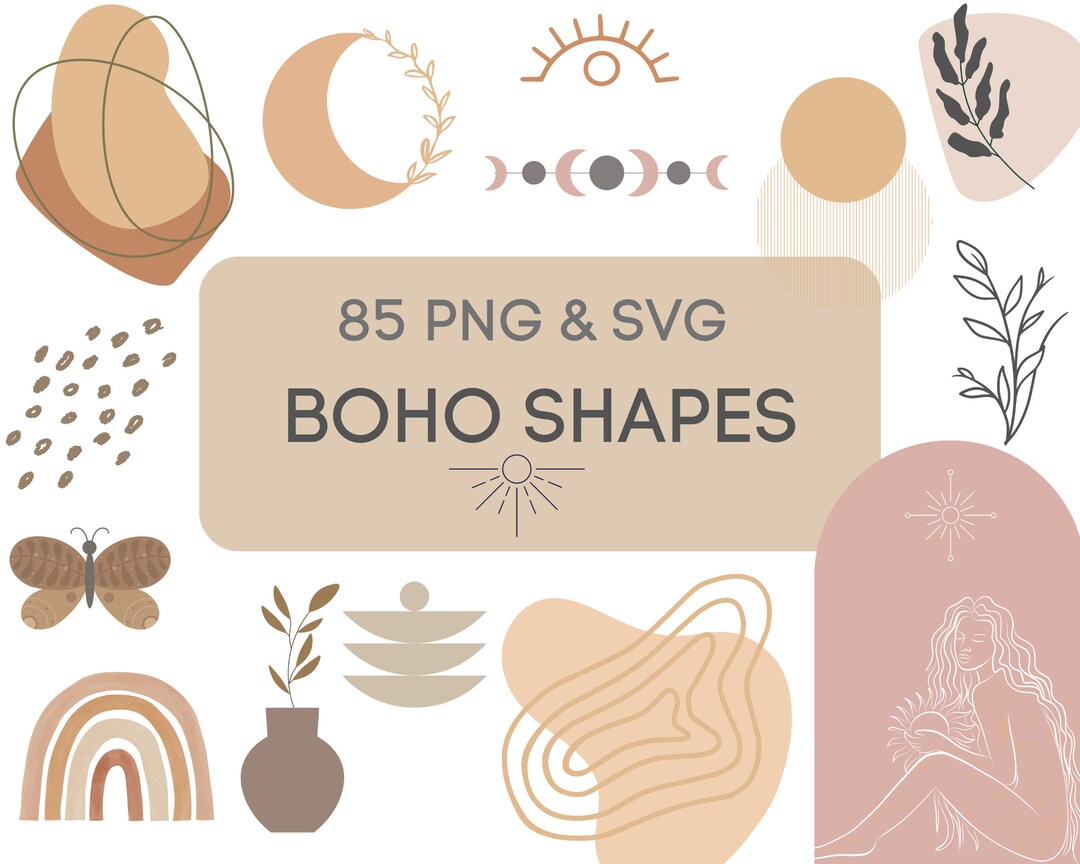 BOHO Clipart Bundle, 85 PNG & SVG, Abstract Boho Illustration, Natural ...