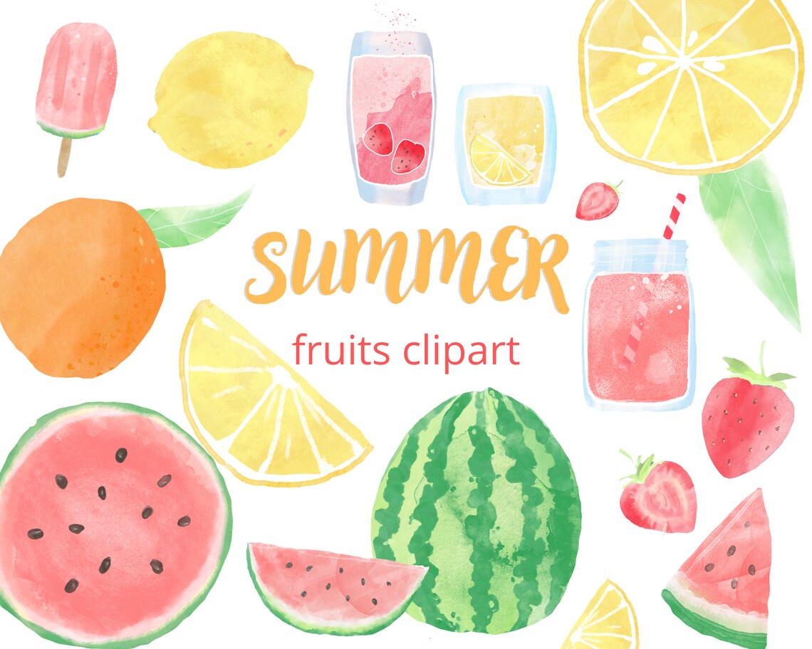 Lemon Clipart Watercolor Png Summer Clipart Watermelon - Etsy