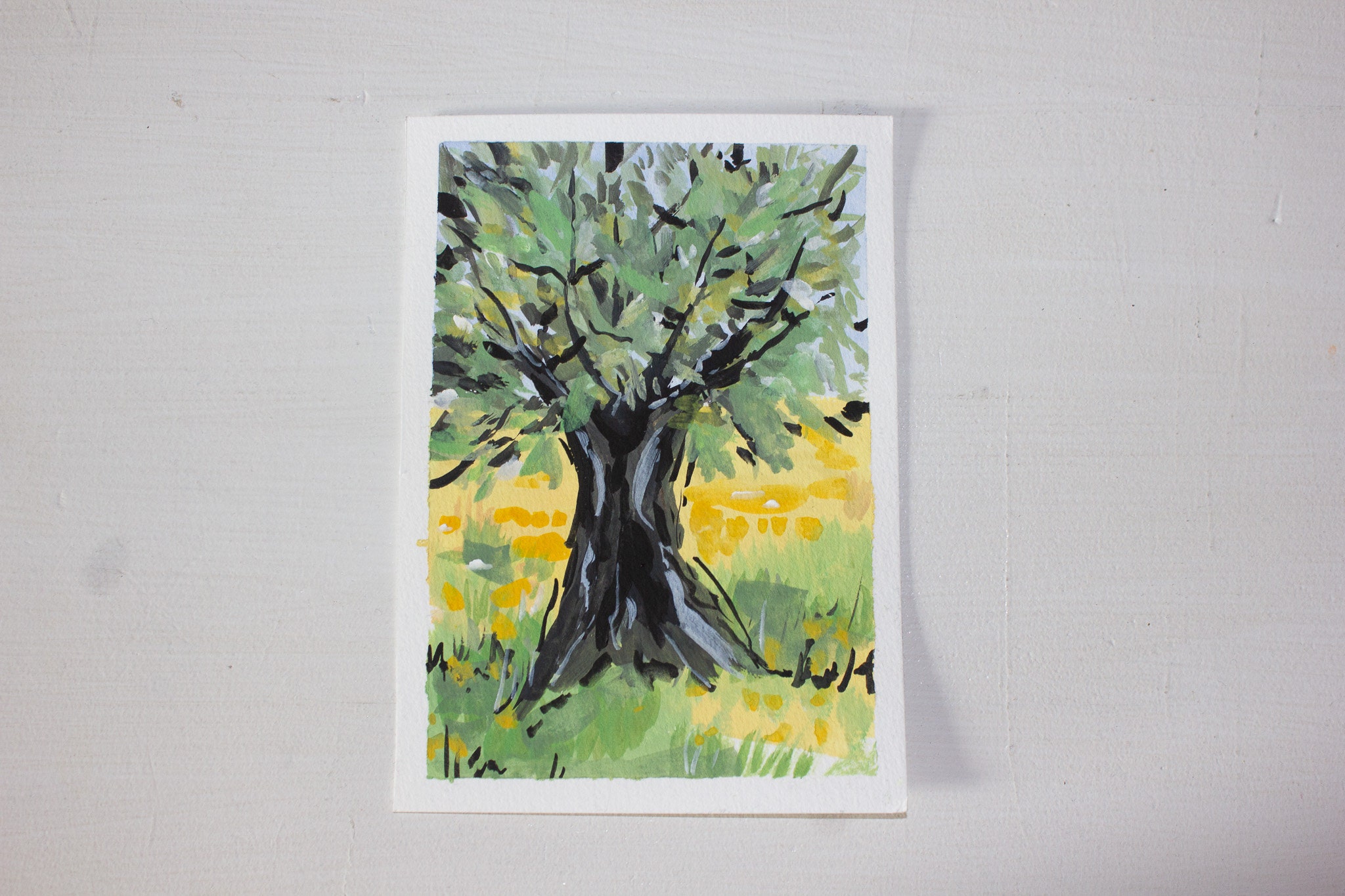 Original Landscape Painting Gouache Tree Painting - Etsy
