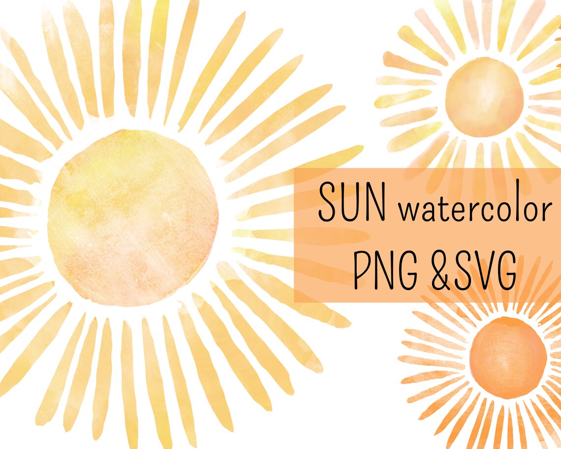 Watercolor Sun Clipart - Sun Svg - Watercolor Clipart - Sun Png ...