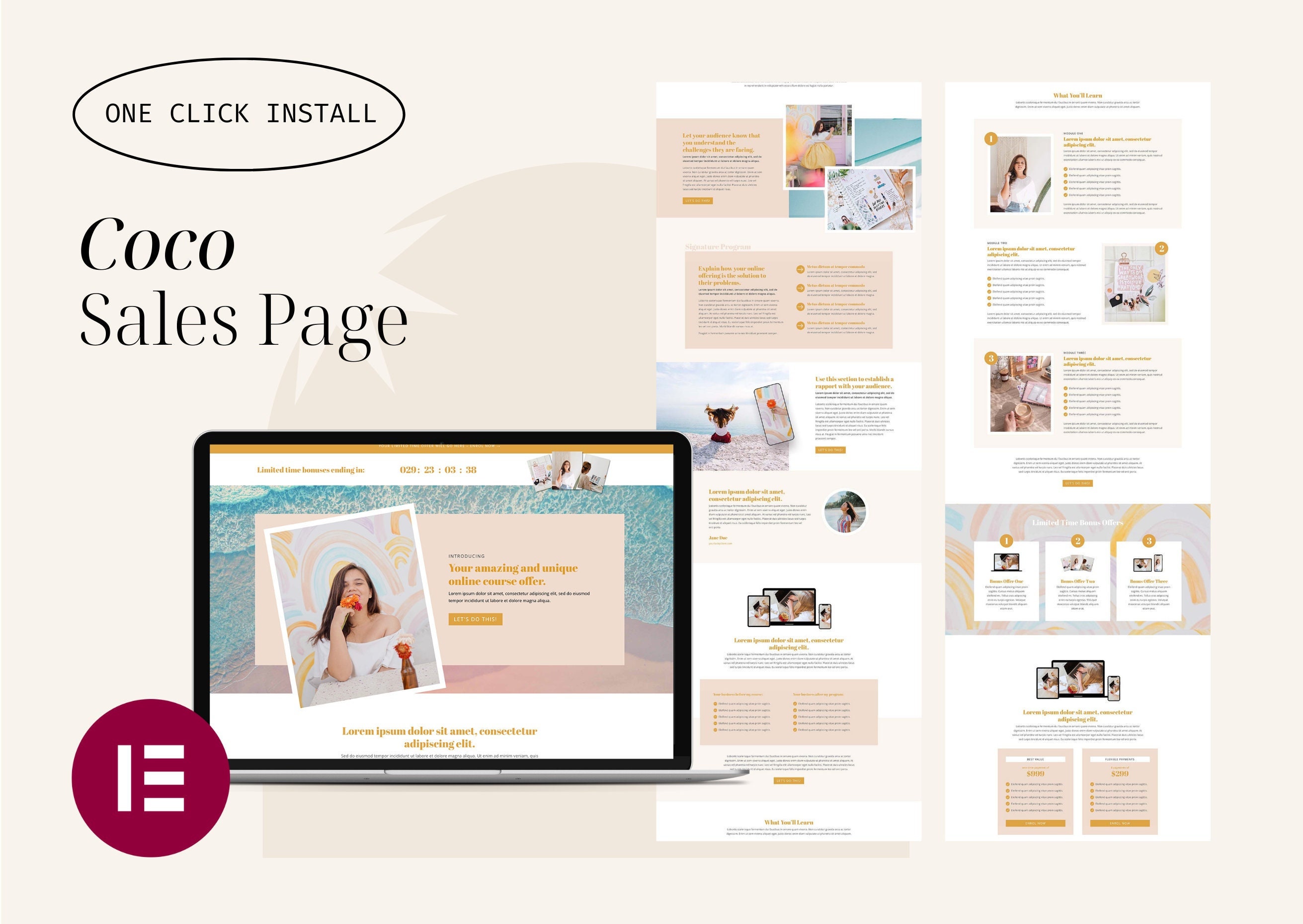 Coco Sales Funnel Page Template for Elementor & Wordpress - Etsy