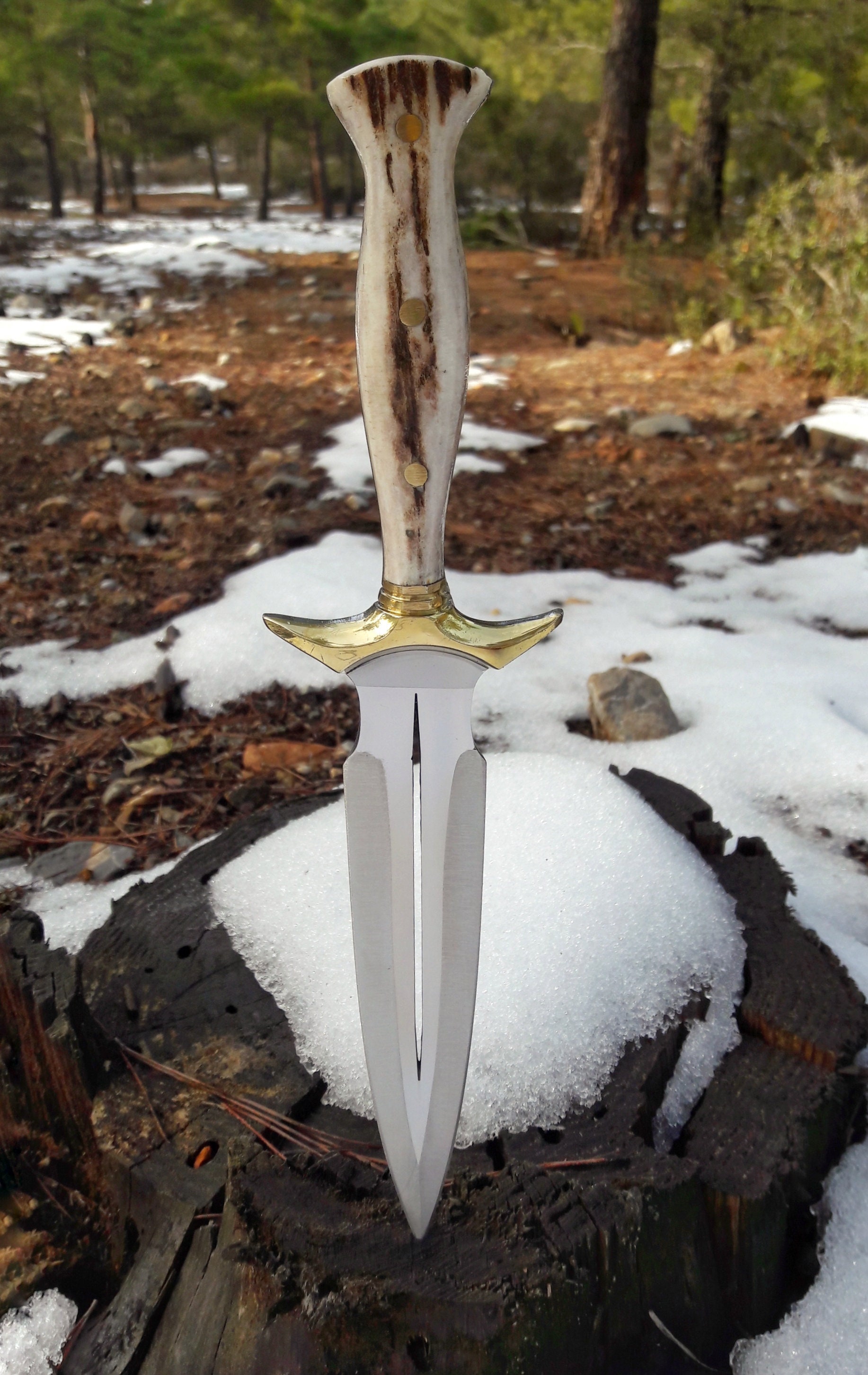 DEER ANTLER KNIFE, Double Edge Knife, Survival Knife, Antler Knife ...