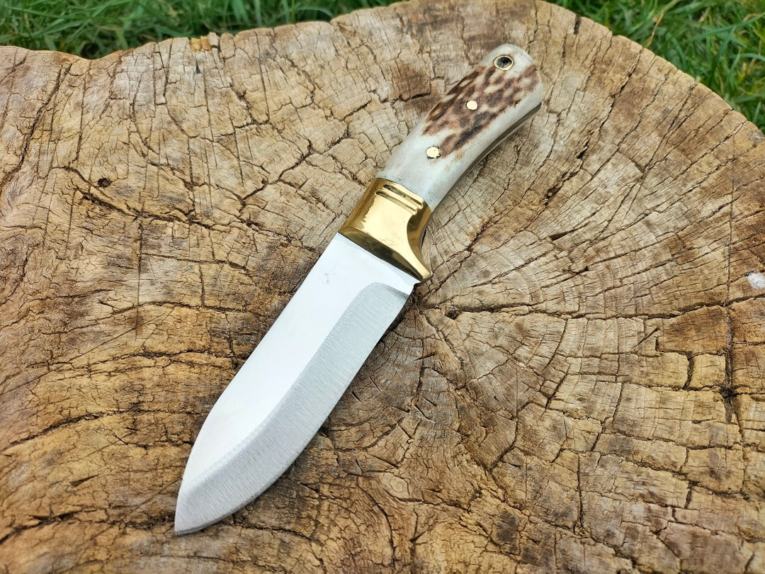 DEER ANTLER KNIFE, Antler Knife, Hunting Bowie Knife, Stainless Steel ...