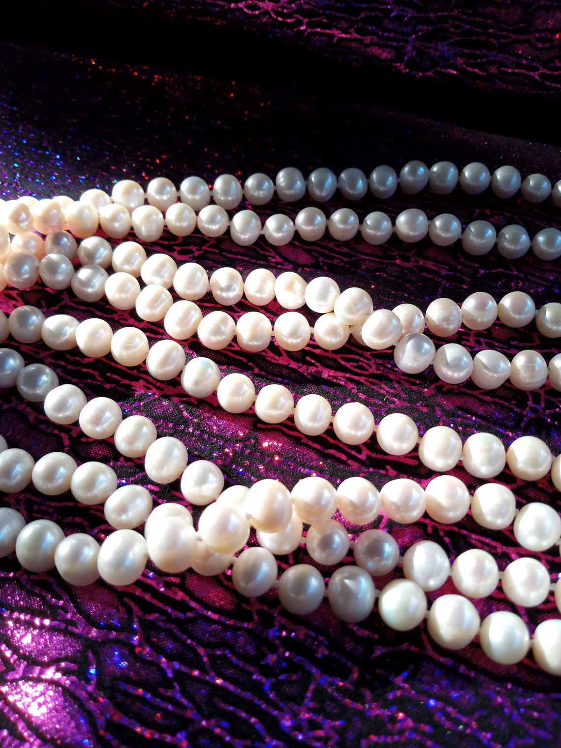 Extra Long 100" 10 Mm Potato Shaped High Luster Hand Knotted Genuine ...