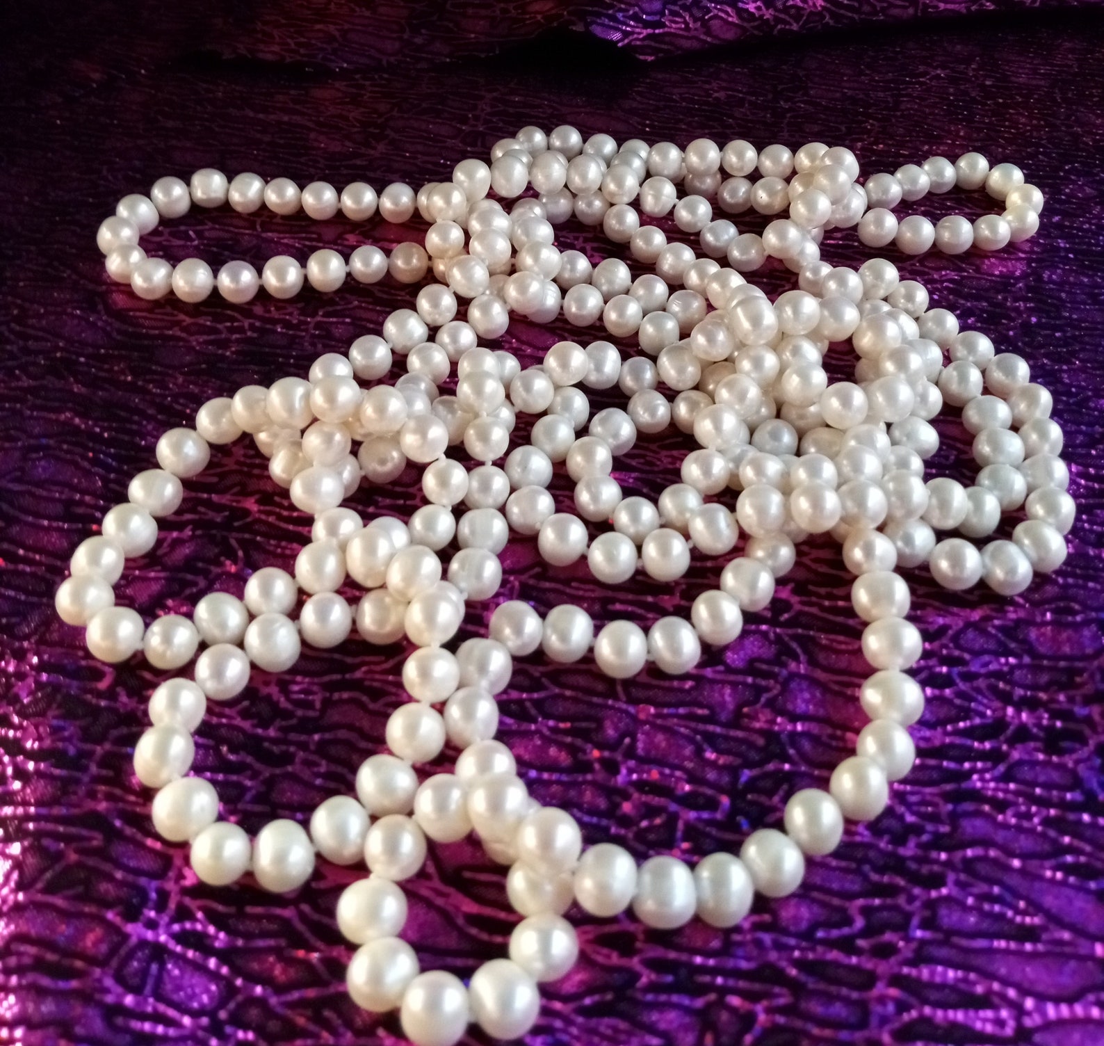 Extra Long 100" 10 Mm Potato Shaped High Luster Hand Knotted Genuine ...
