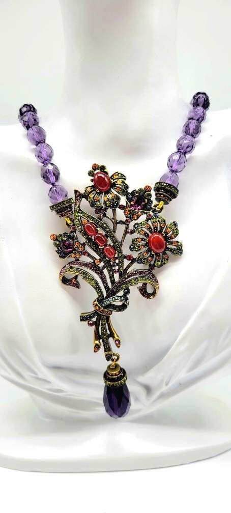 Multi Color Flower Necklace, Amethyst Flower Necklace, Flower Bouquet ...