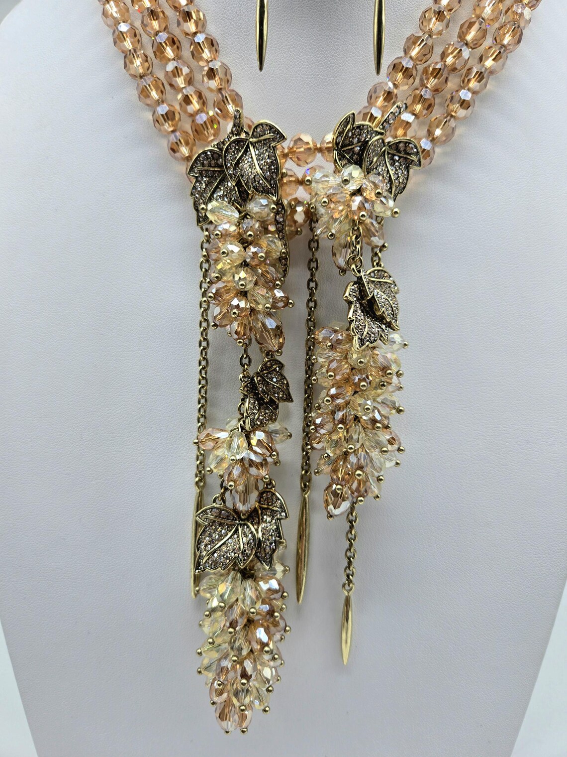 Grape Necklace Long, Gold Grape Earrings, Wine Necklace Gold, Beaded ...