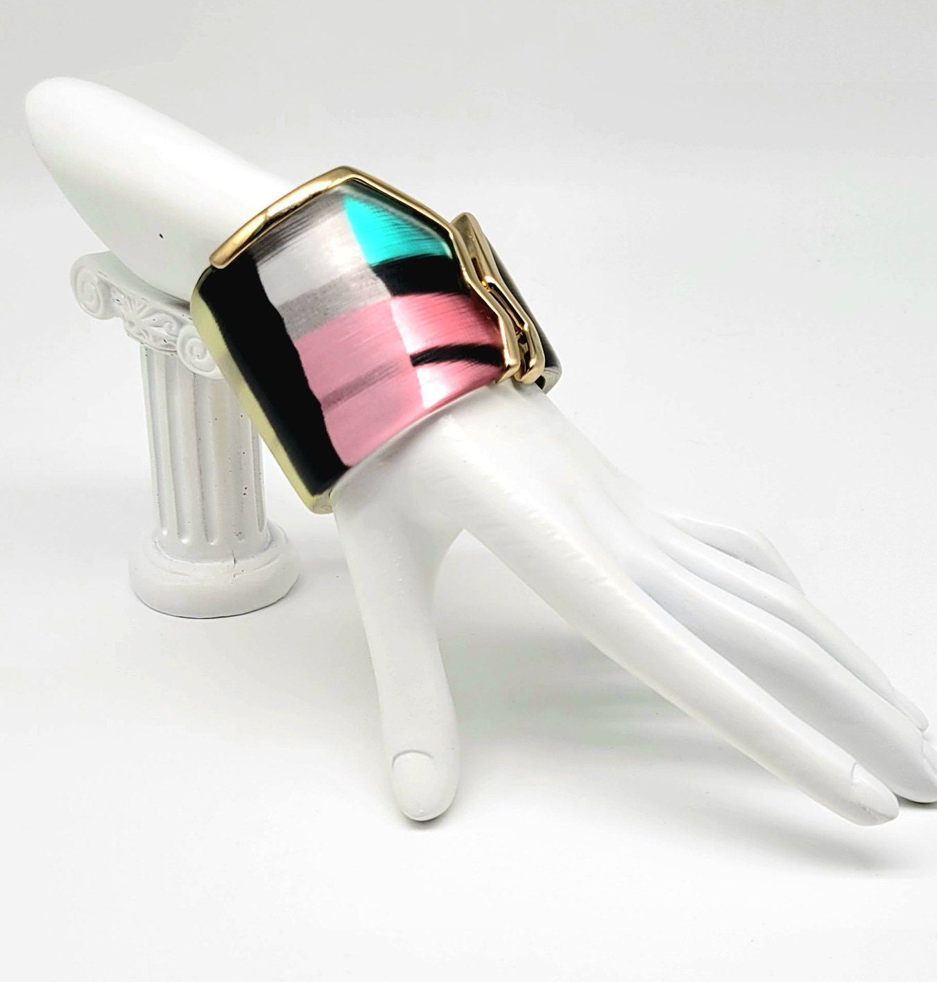 Lucite Cuff Bracelet, Colorful Bangle Bracelet, Stained Glass Bracelet, Asymmetrical Bracelet ...