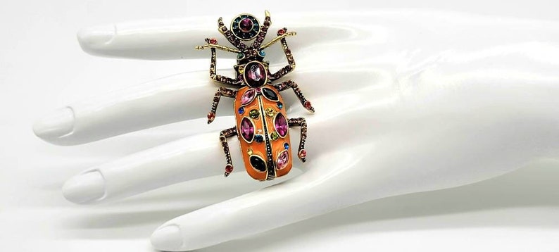 Bug Ring Gold, Insect Ring, Two Finger Ring, Double Finger Ring, Beetle ...