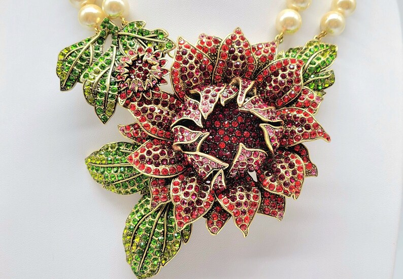 Heidi Daus Set, Red Flower Necklace, Garnet Flower Earrings, Flower ...