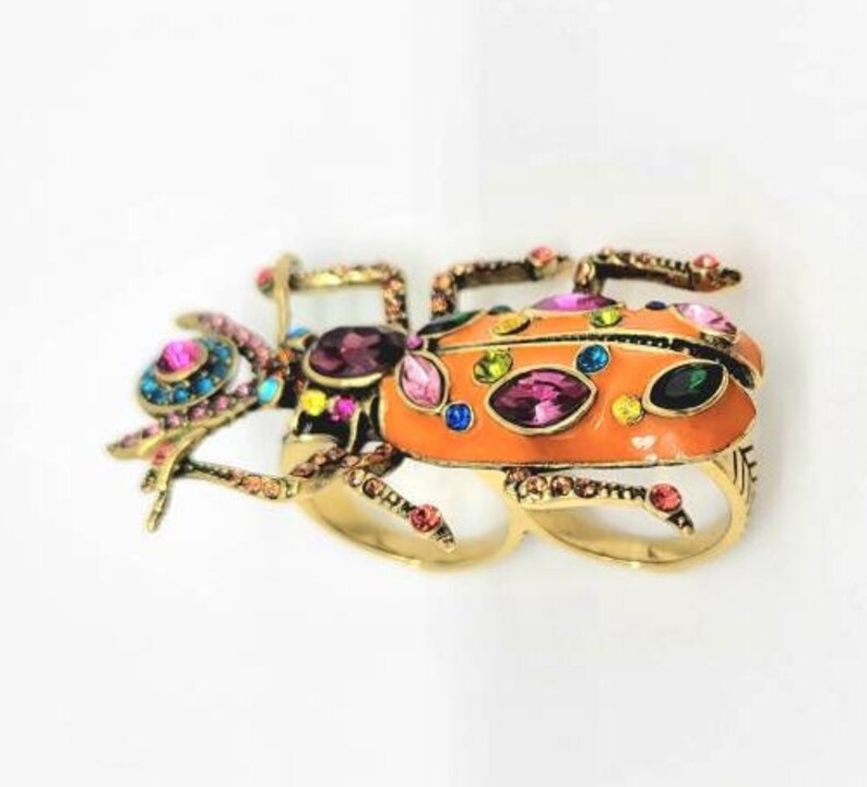 Bug Ring Gold, Insect Ring, Two Finger Ring, Double Finger Ring, Beetle ...