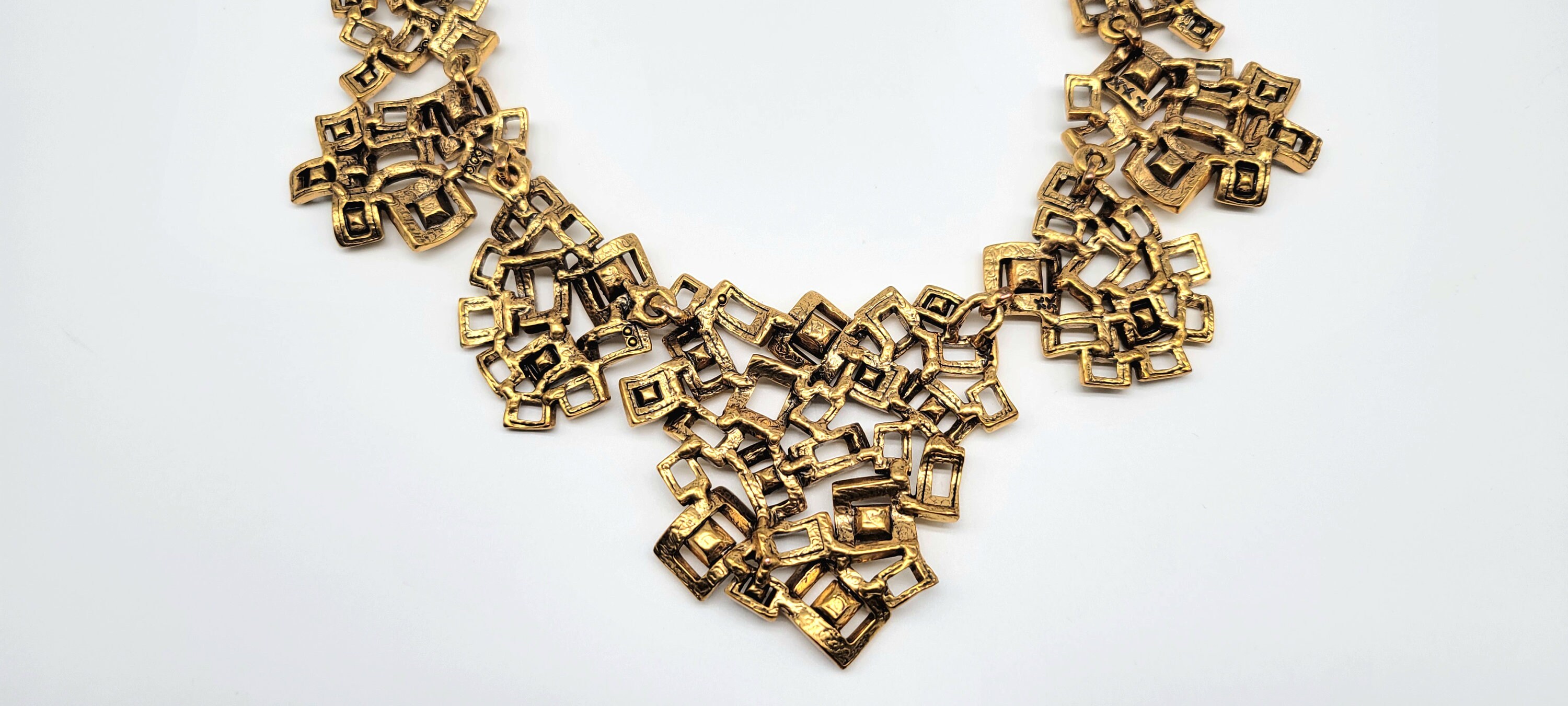 Geometric Bib Necklace, Oscar De La Renta Necklace, Gold Square Necklace, Gold Cube Necklace ...