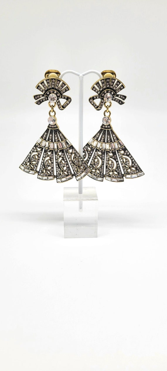 RunwayReadyJewelry Art Deco Fan Earrings Chinese Fan Earrings Chinoiserie Fan Diamond Art Deco Earrings Fan Clip On Earrings Heidi Daus Clip Earrings