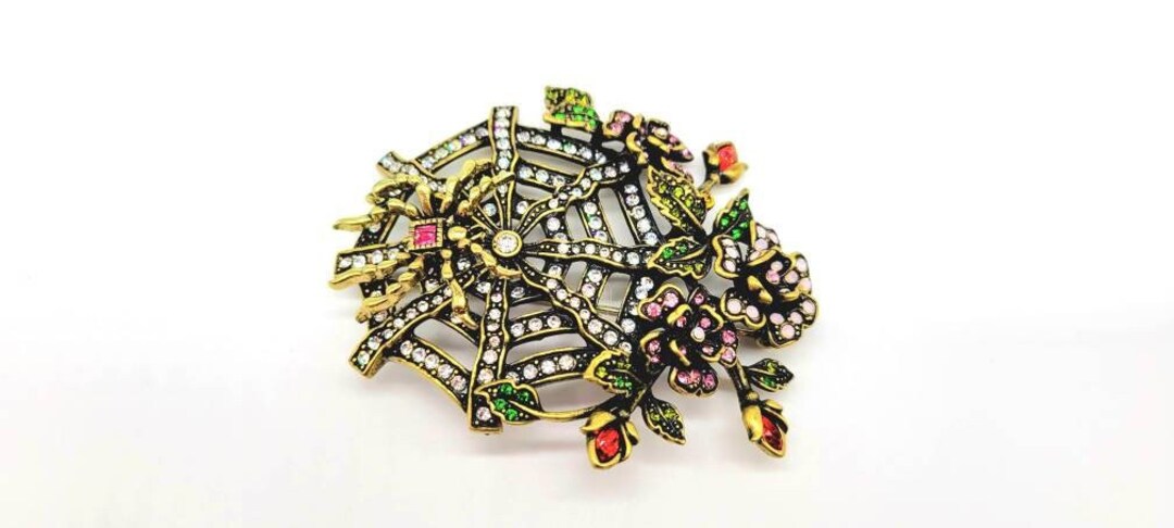 Spider Web Brooch, Spider Web Pin, Spider Web Jewelry, Rhinestone ...