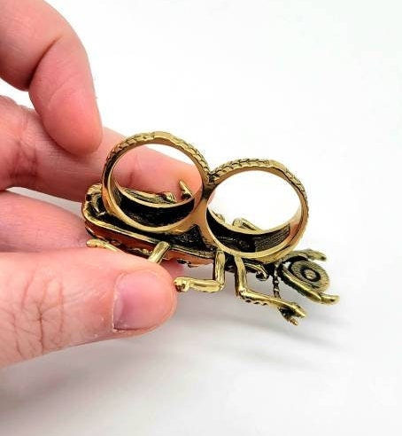 Bug Ring Gold, Insect Ring, Two Finger Ring, Double Finger Ring, Beetle ...