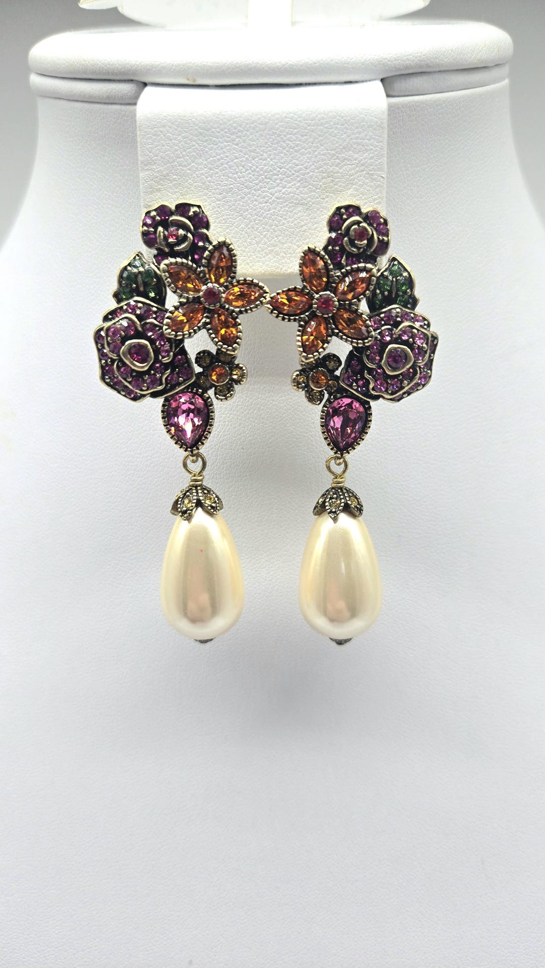 Heidi Daus Endearing Deer Swarovski Crystal Earrings Signed Ivory Pearl ...