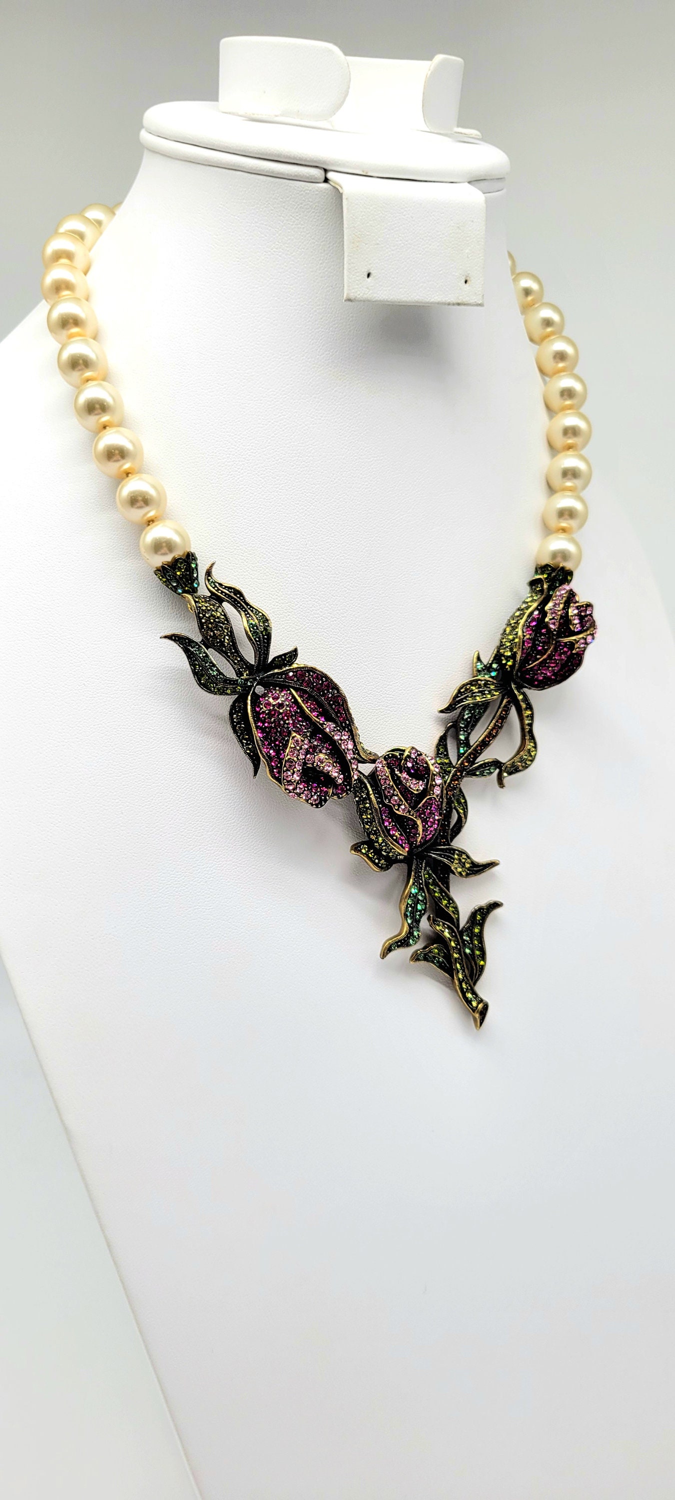 Ruby Rose Pendant, Pink Rose Necklace, Pearl Necklace With Pendant ...