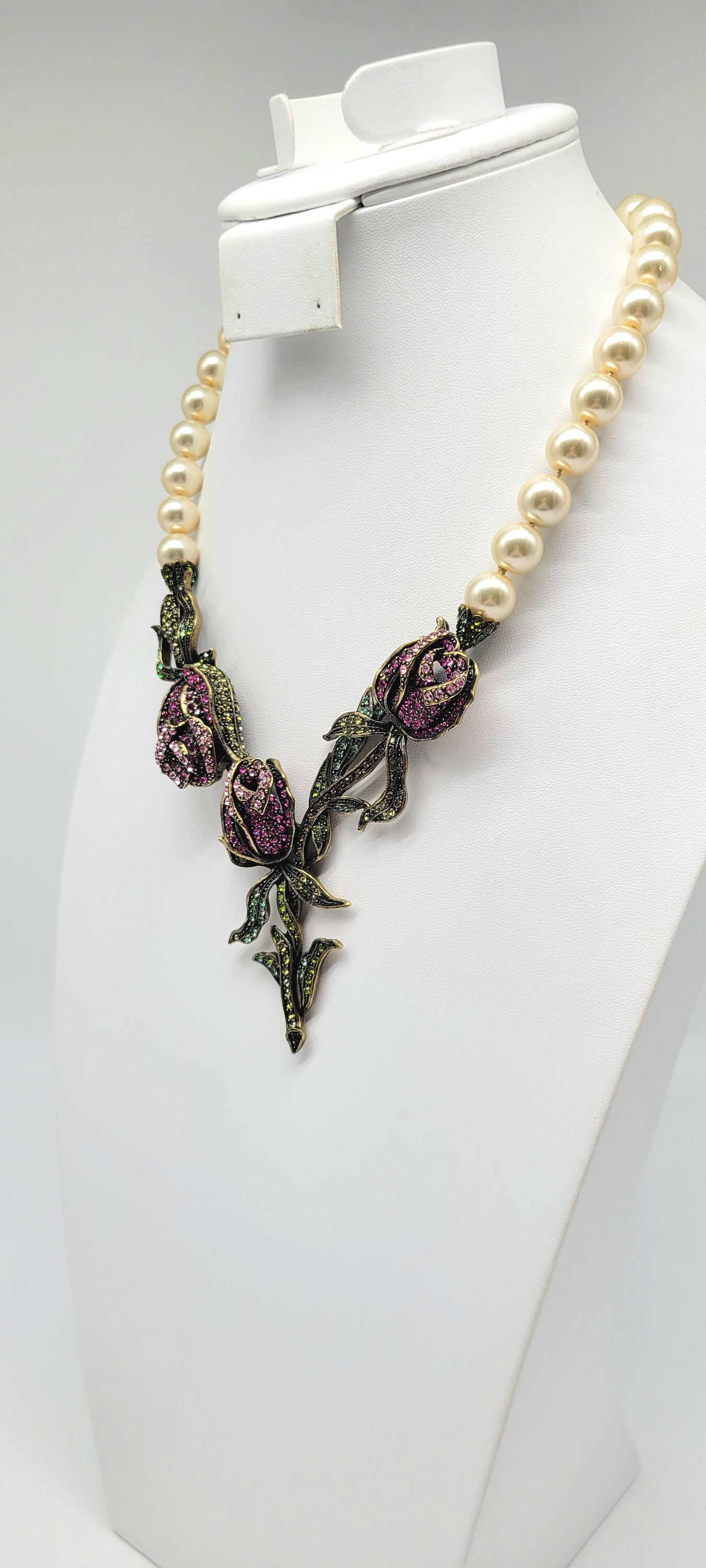 Ruby Rose Pendant, Pink Rose Necklace, Pearl Necklace With Pendant ...