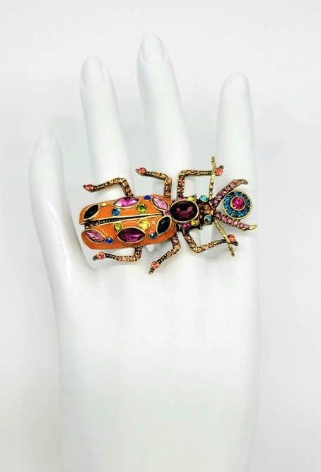 Bug Ring Gold, Insect Ring, Two Finger Ring, Double Finger Ring, Beetle ...