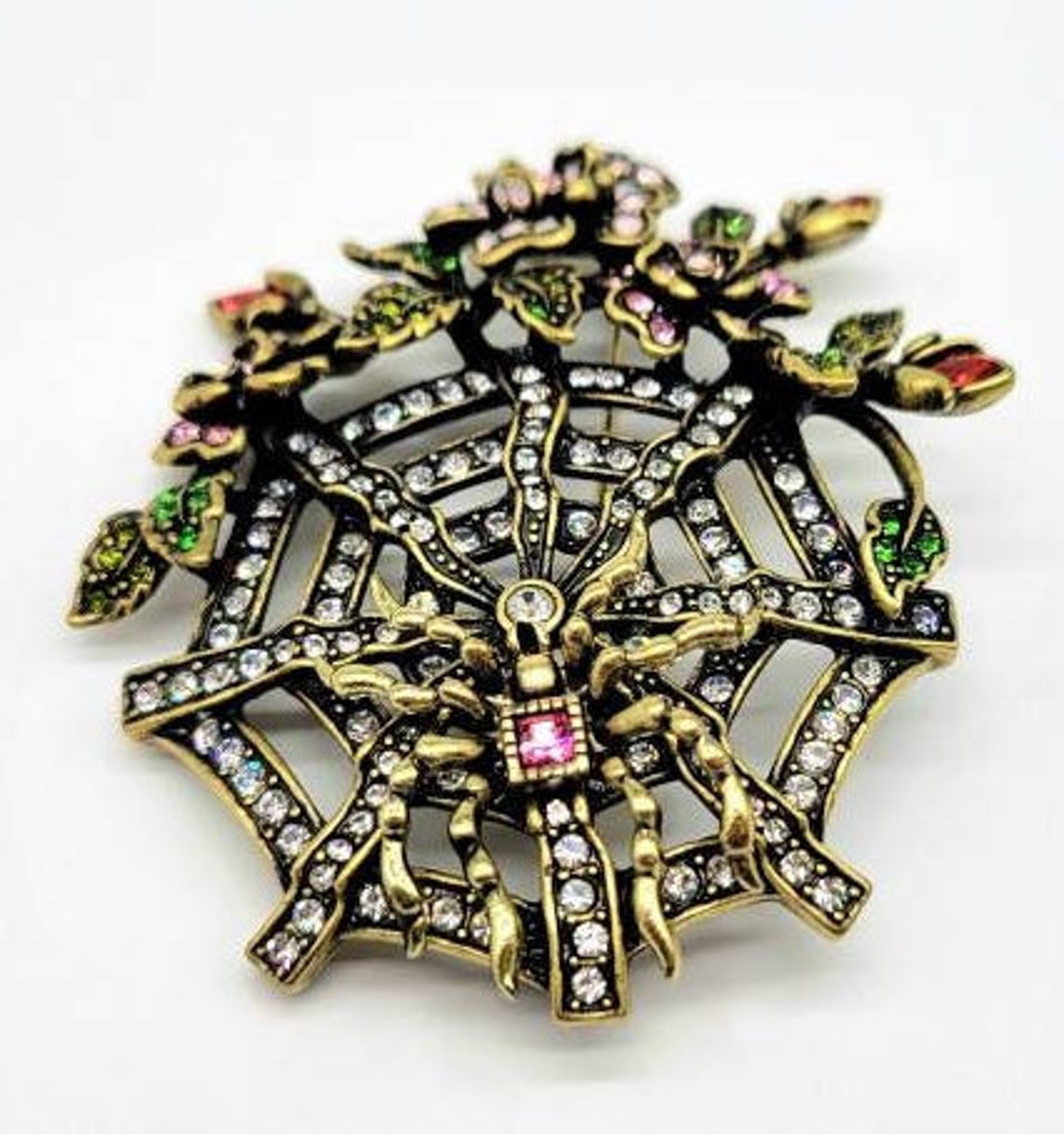 Spider Web Brooch, Spider Web Pin, Spider Web Jewelry, Rhinestone ...