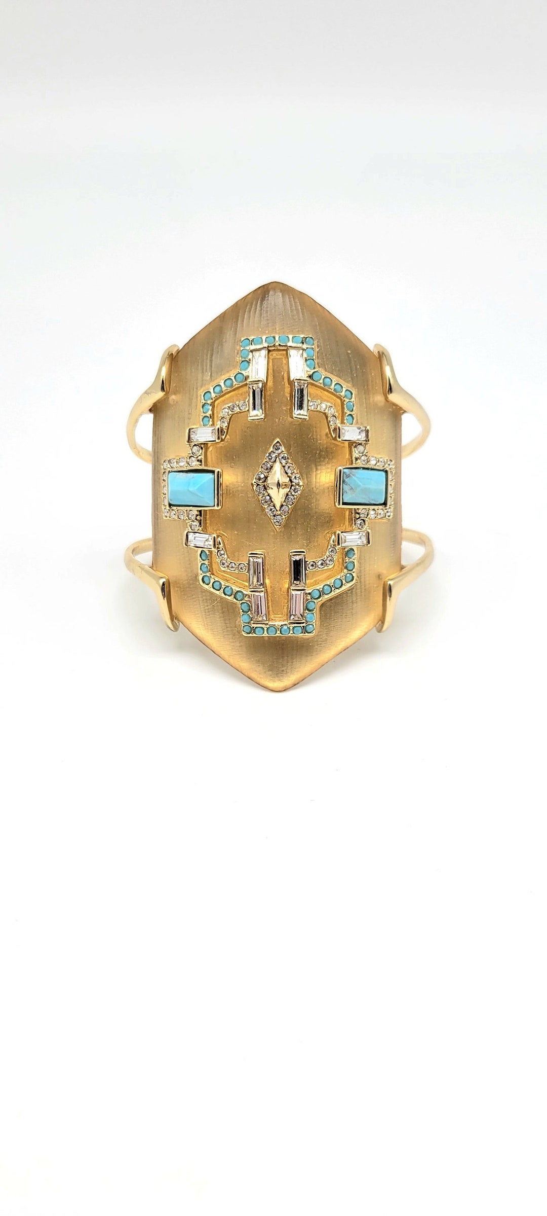 Gold Lucite Bracelet, Shield Bracelet, Turquoise Crystal Bracelet, Gold ...