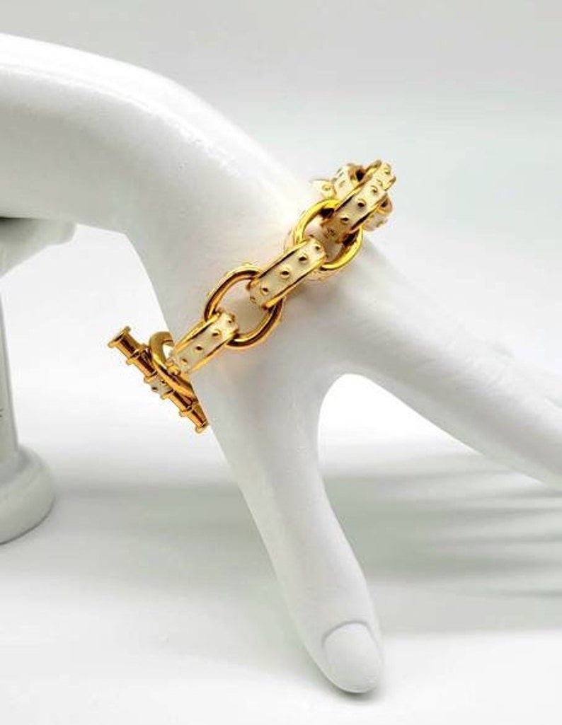 Enamel Link Bracelet, Gold Rolo Bracelet, Large Link Bracelet, Rolo ...