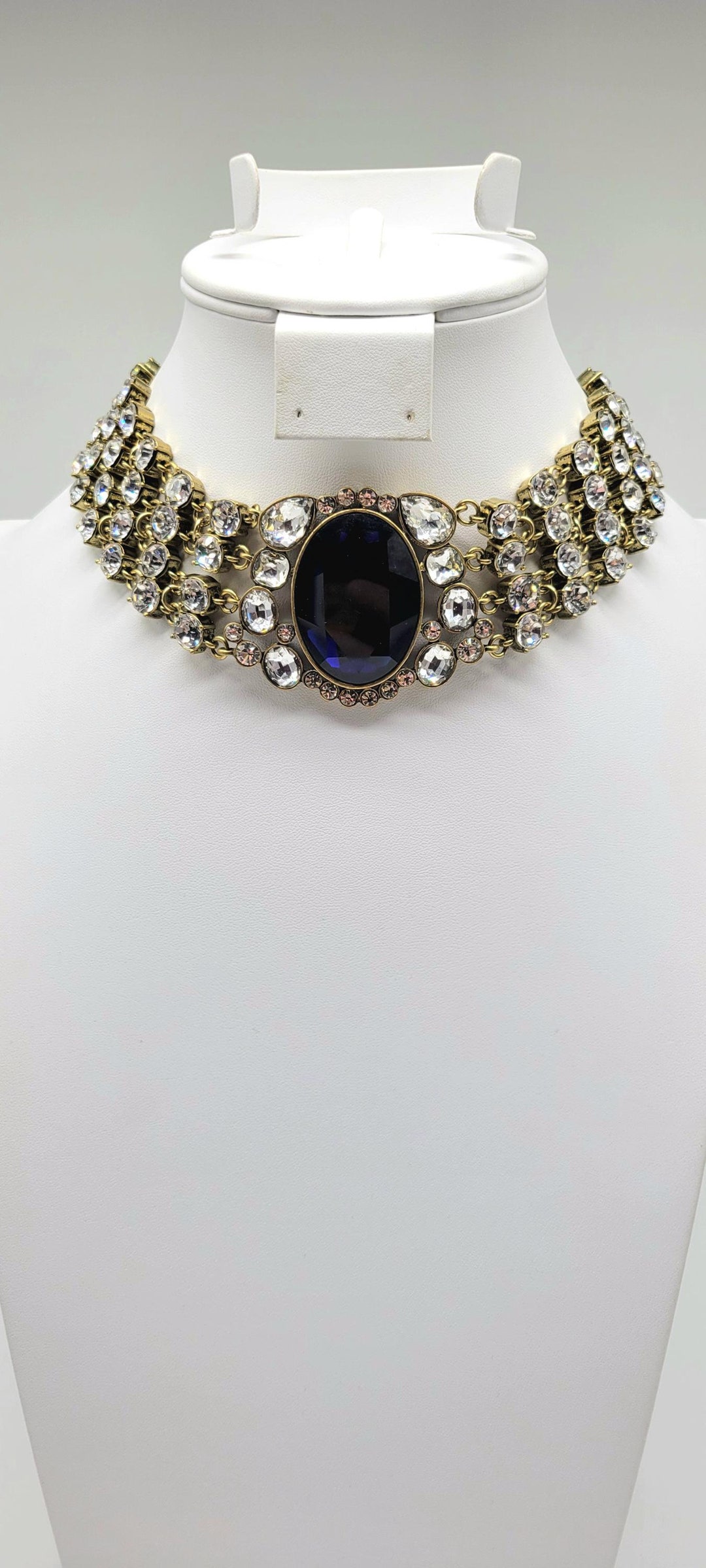 Sapphire Choker Necklace, Swarovski Choker Necklace, Statement Choker ...
