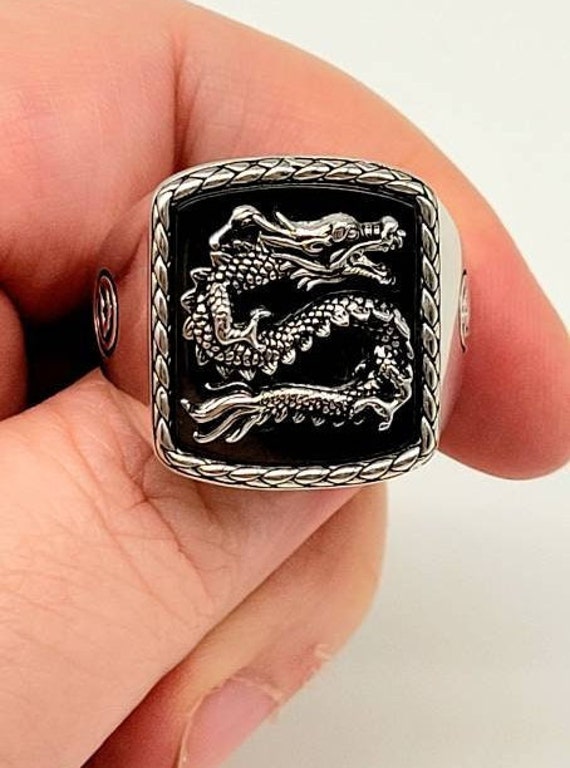 Dragon Ring Men, Effy Ring Men, Hematite Ring Men, Ch… - Gem