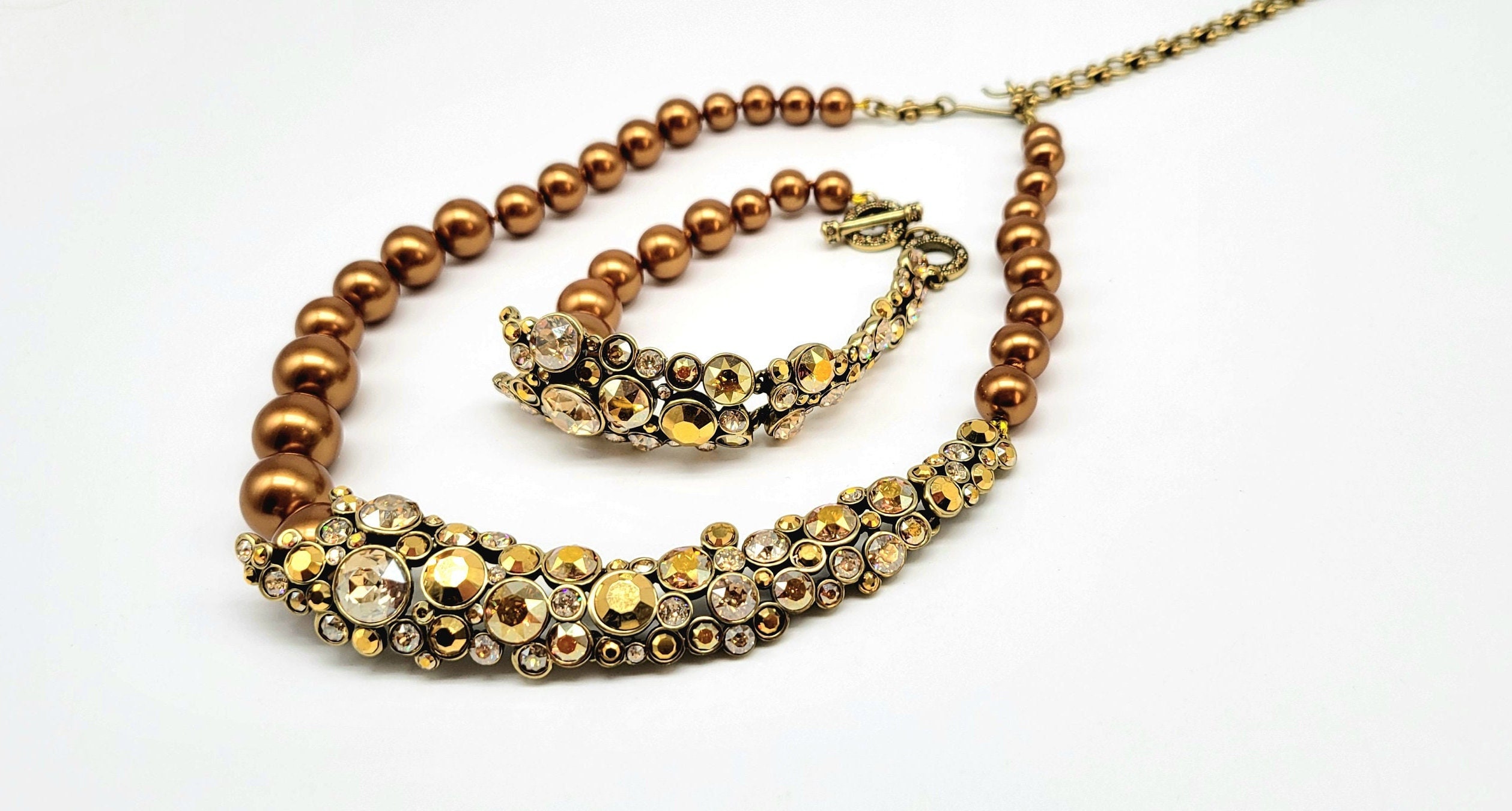 Gold Pearl Necklace Diamond, Gold Pearl Bracelet, Gold Pearl Set, Pearl Rhinestone Necklace, Art ...