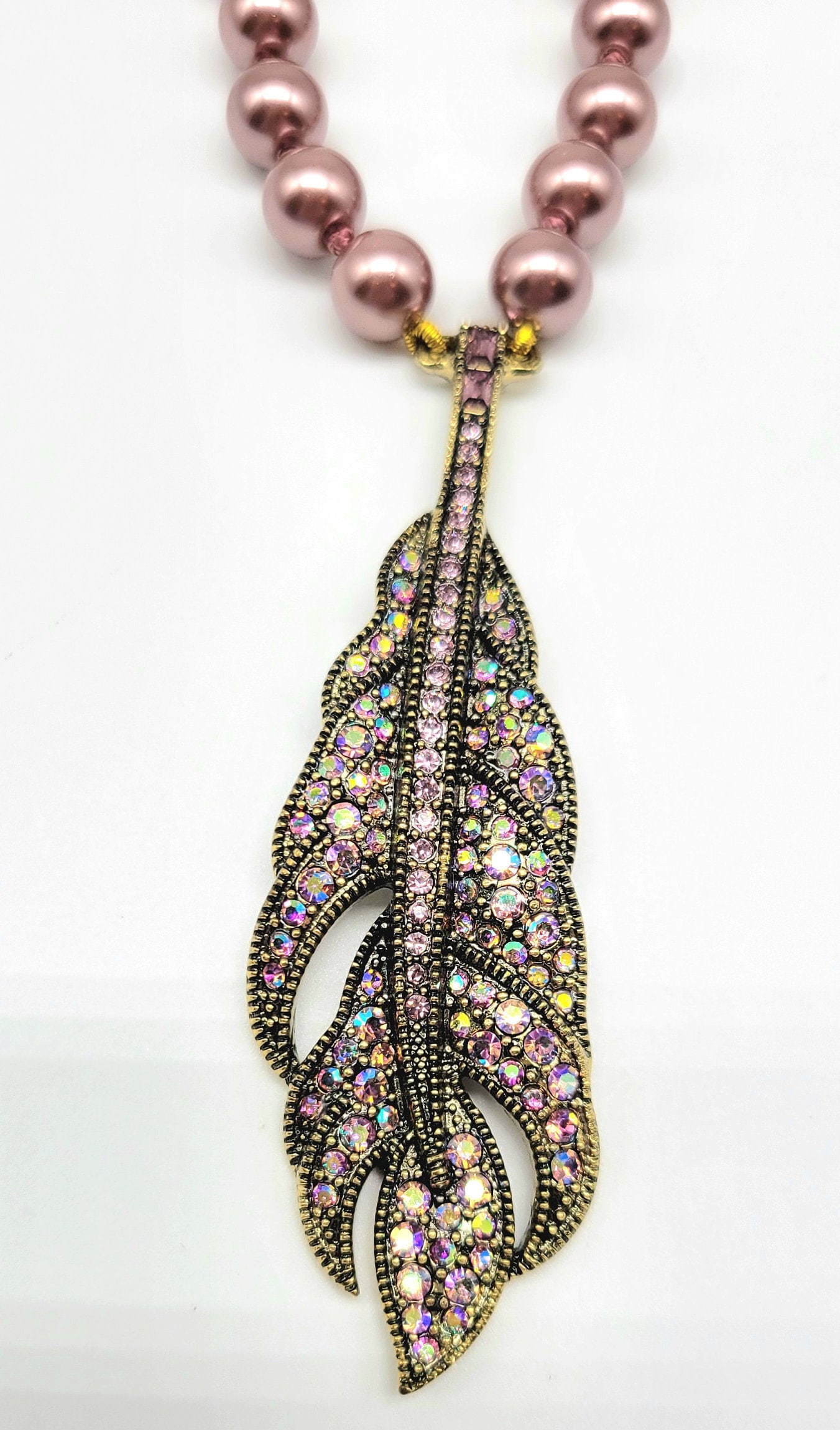 Feather Pendant Necklace, Long Feather Necklace, Crystal Feather ...