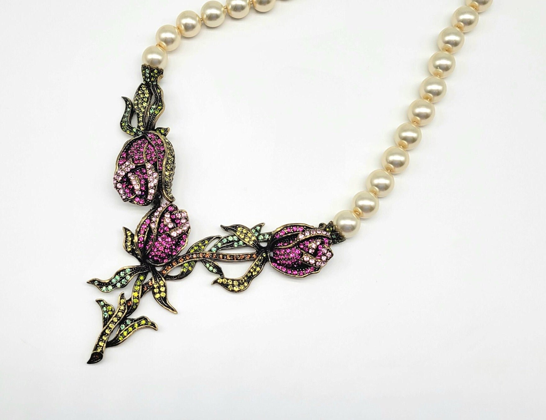 Ruby Rose Pendant, Pink Rose Necklace, Pearl Necklace With Pendant ...