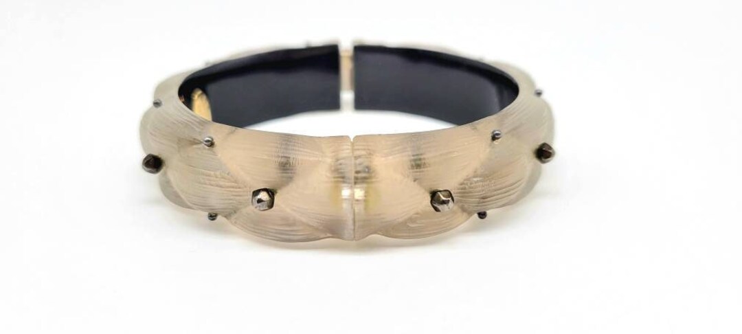Vintage Lucite Bangle Bracelet, Studded Bangle Bracelet, Clear Lucite ...