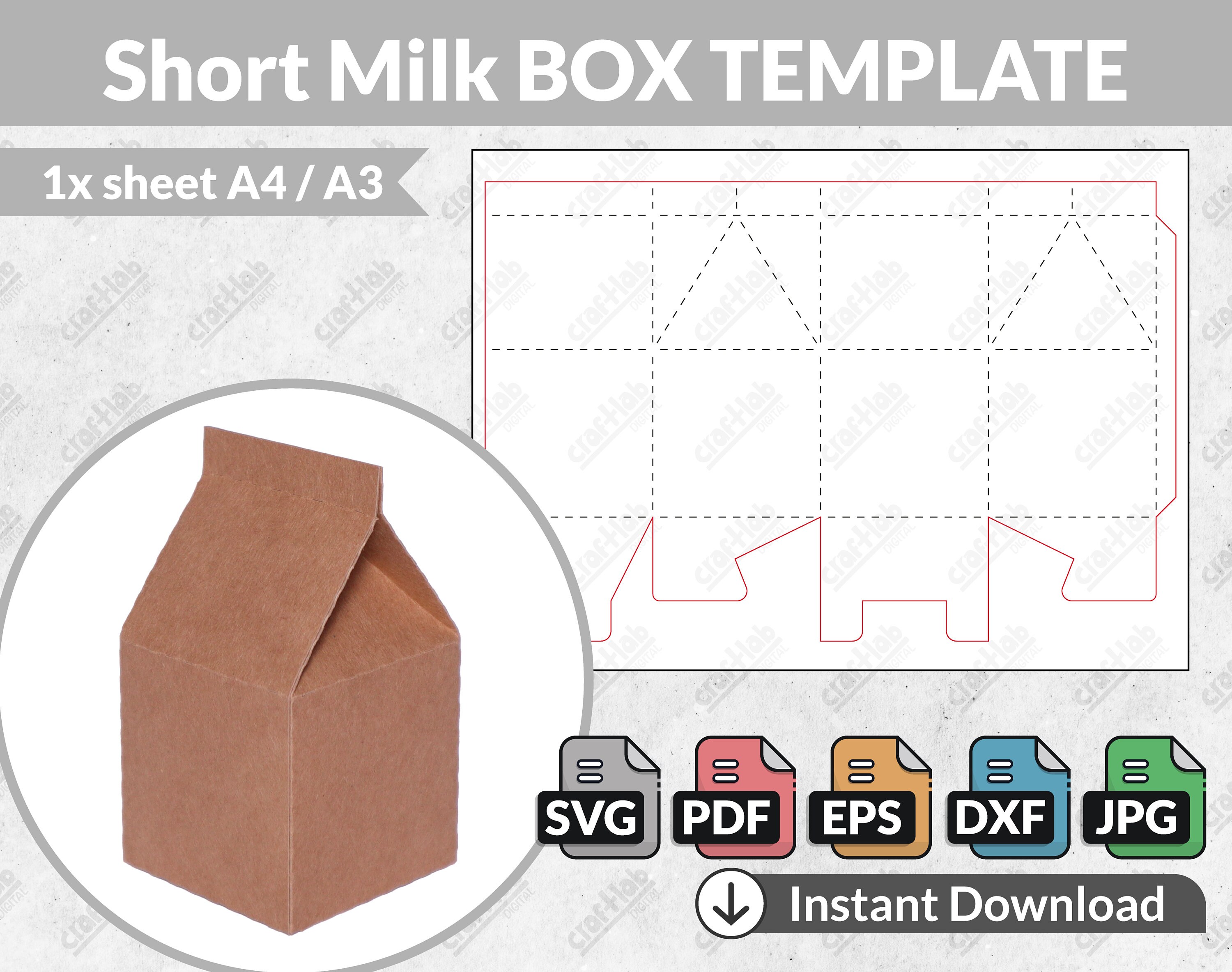 Short Milk BOX TEMPLATE Resizable A4/A3 Vector Files Svg - Etsy Australia