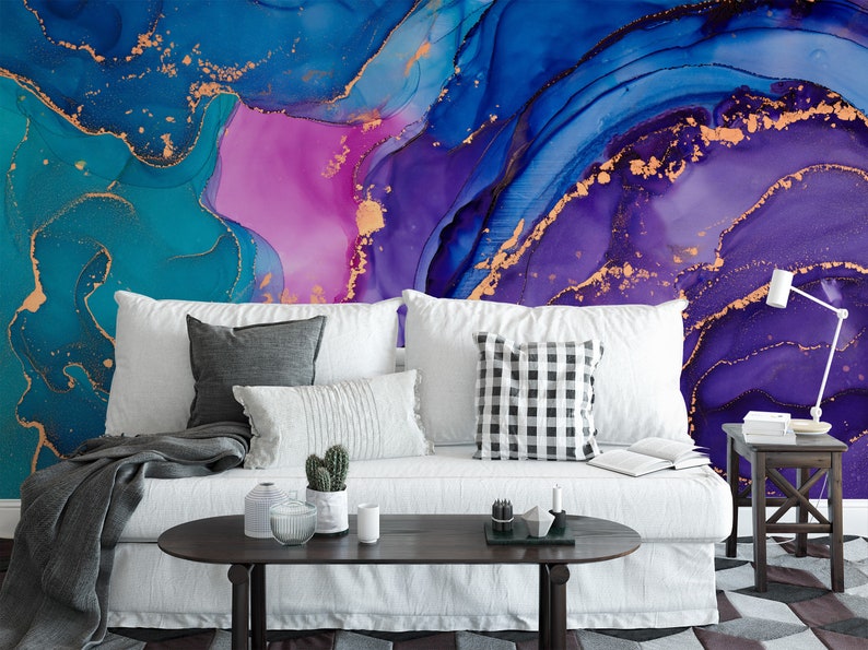 Colorful Ink Painting Wallpaper Natural Luxury Wallpaper Peel - Etsy