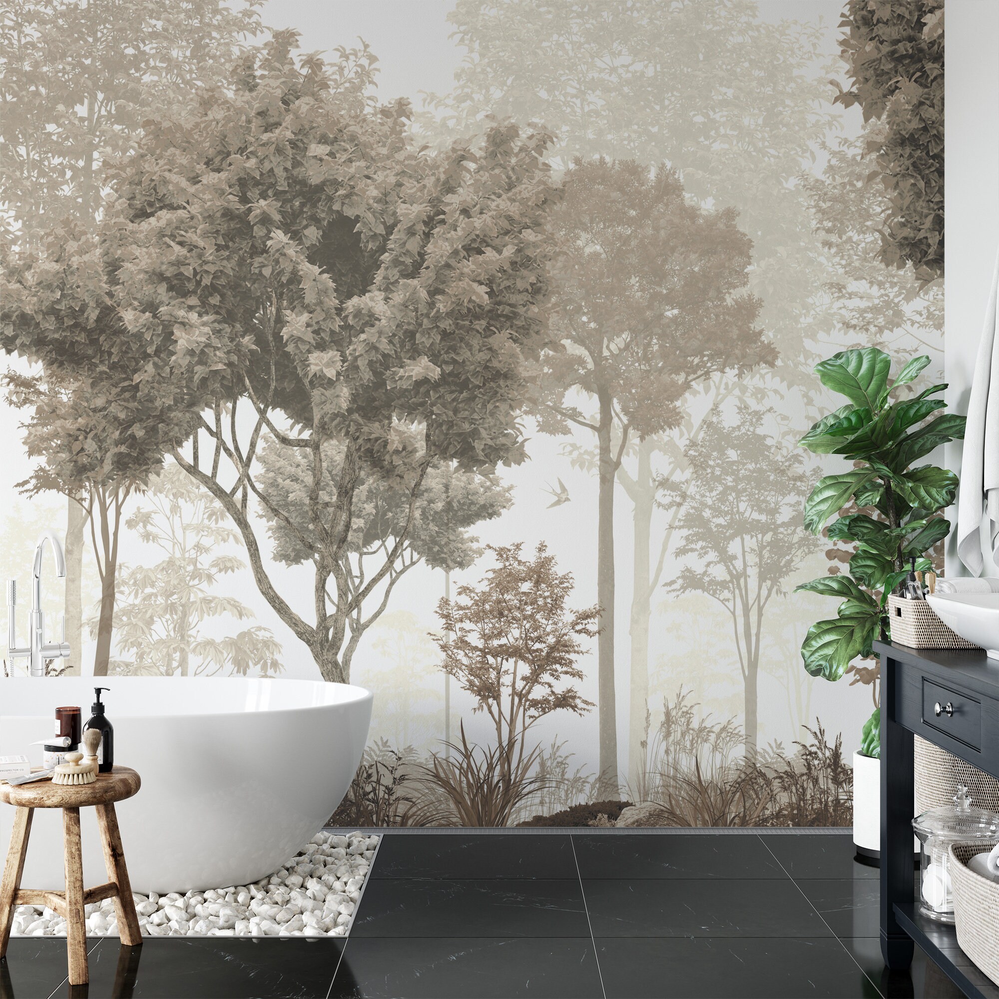 Vintage Style Forest Wallpaper Trees With Deers Peel and - Etsy