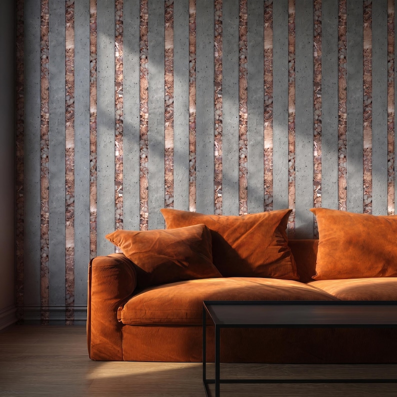 Rose Gold Concrete Wallpaper Peel and Stick, Industrial Striped Wall ...
