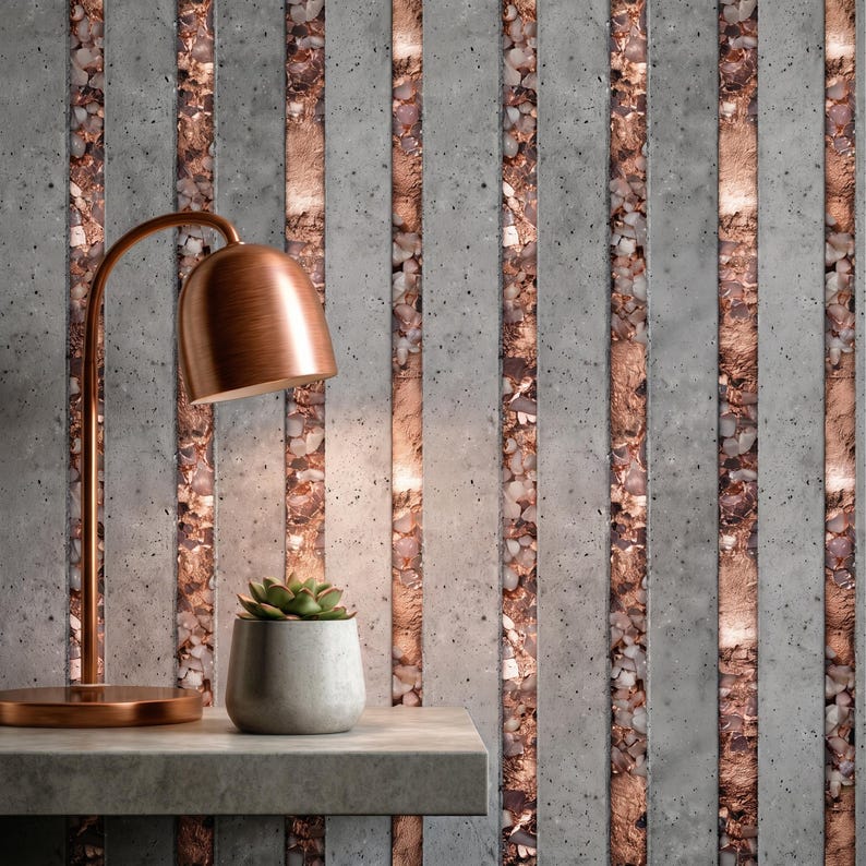 Rose Gold Concrete Wallpaper Peel and Stick, Industrial Striped Wall ...