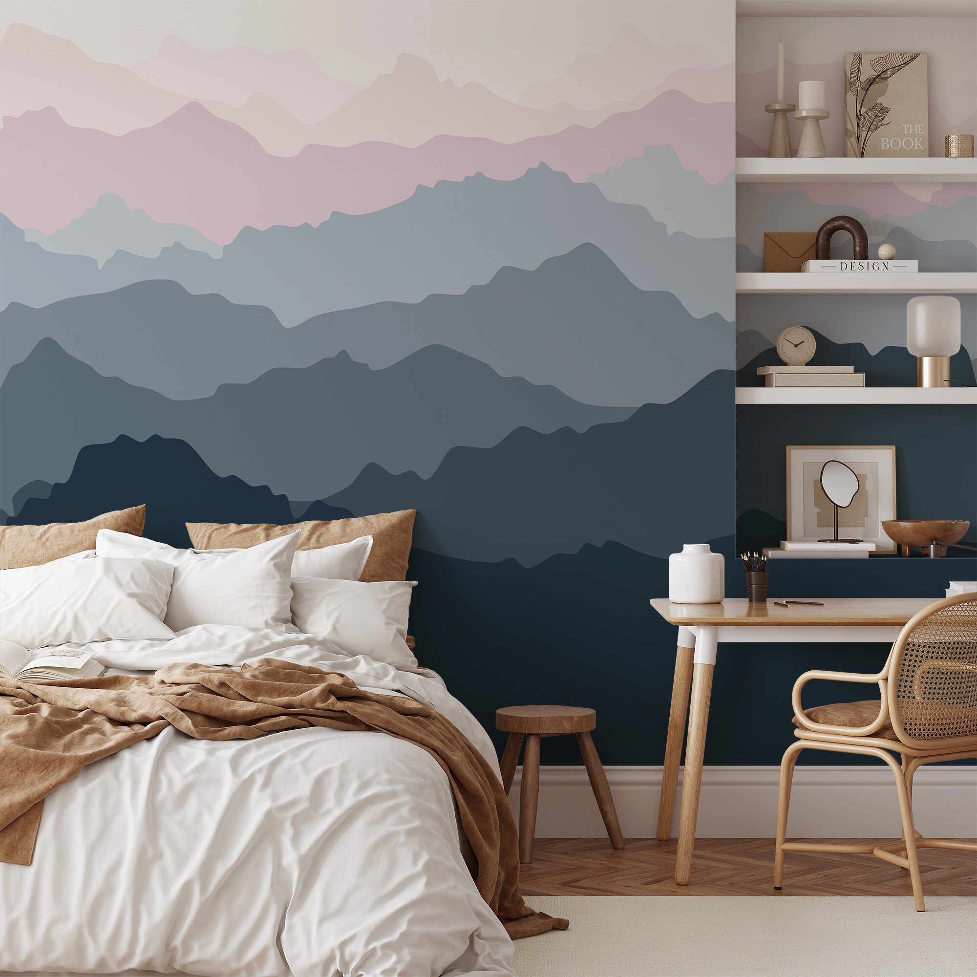 Minimalistic Layered Mountains Wallpaper Peel and Stick - Etsy