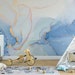 Baby Blue Ink Art Wallpaper Blue and Gold Wall Mural Peel - Etsy