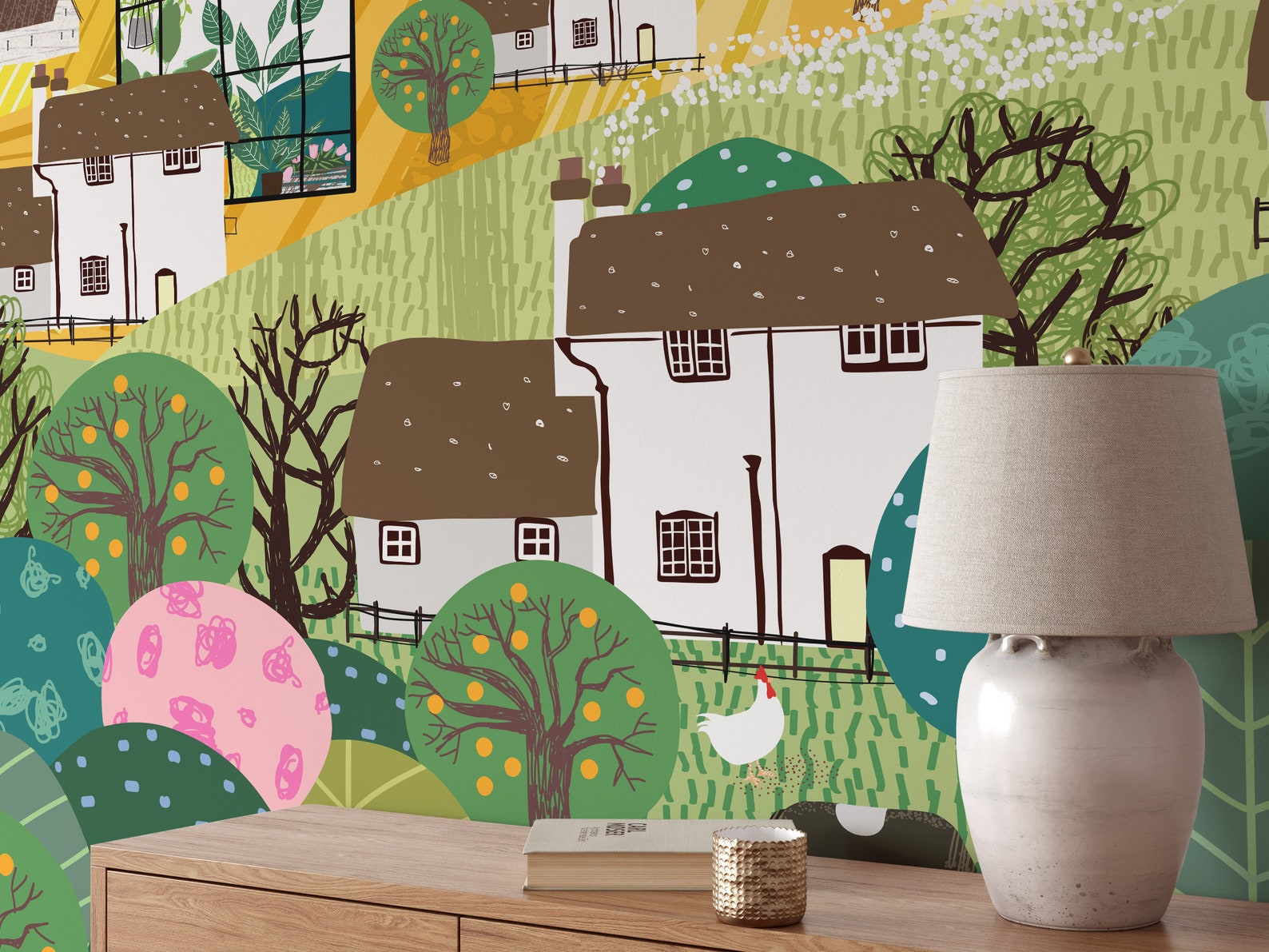 Colorful Farm Illustration Wallpaper Peel and Stick Animals - Etsy