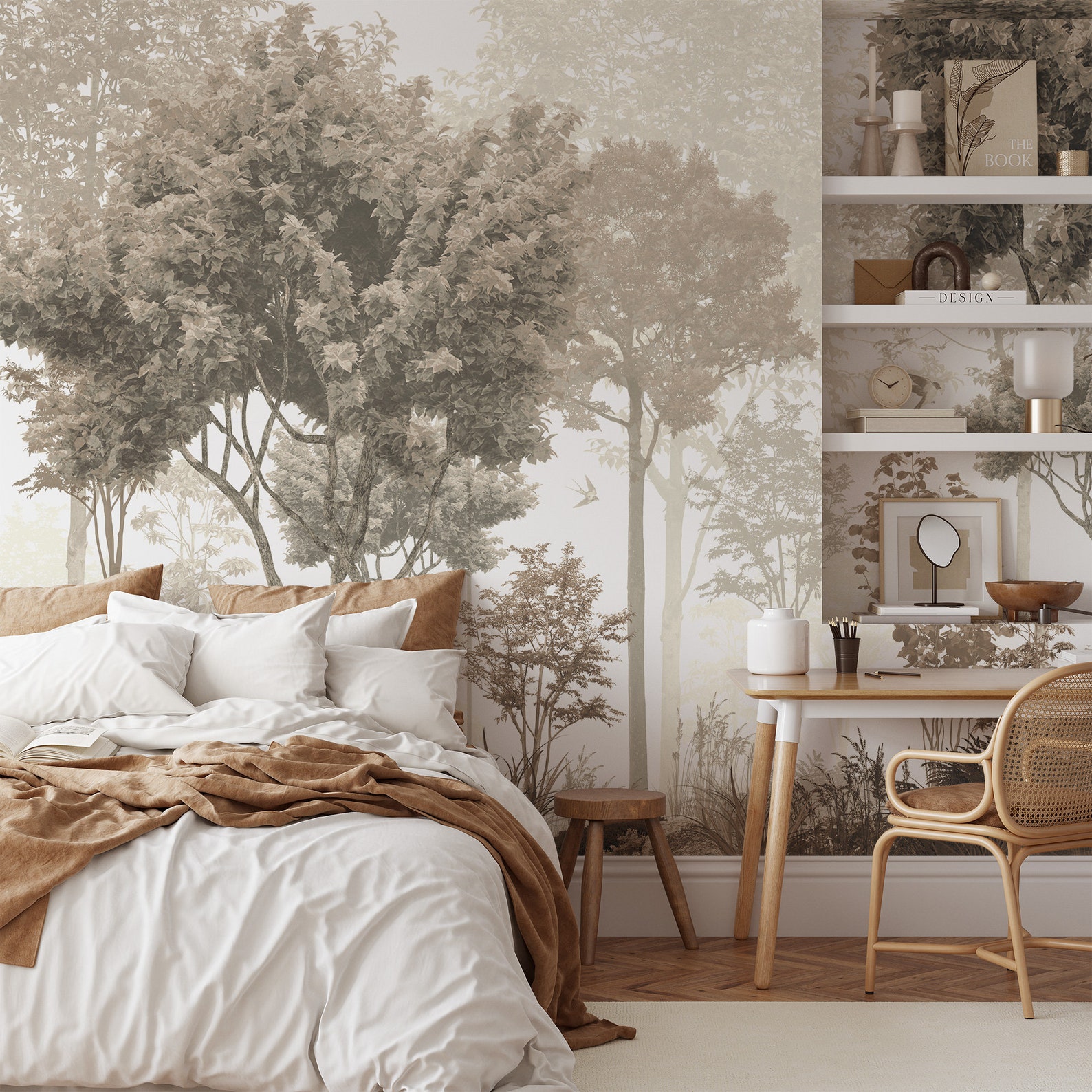 Vintage Style Forest Wallpaper Trees With Deers Peel and - Etsy