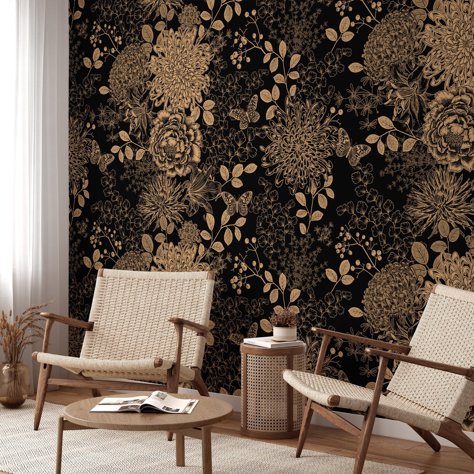 Vintage Antique Style Design Wallpaper Peonies and | Etsy