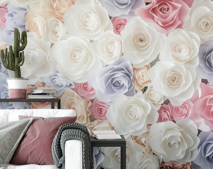 Rose Wallpaper Bold, Line-drawn Roses Design Available in Black & White ...