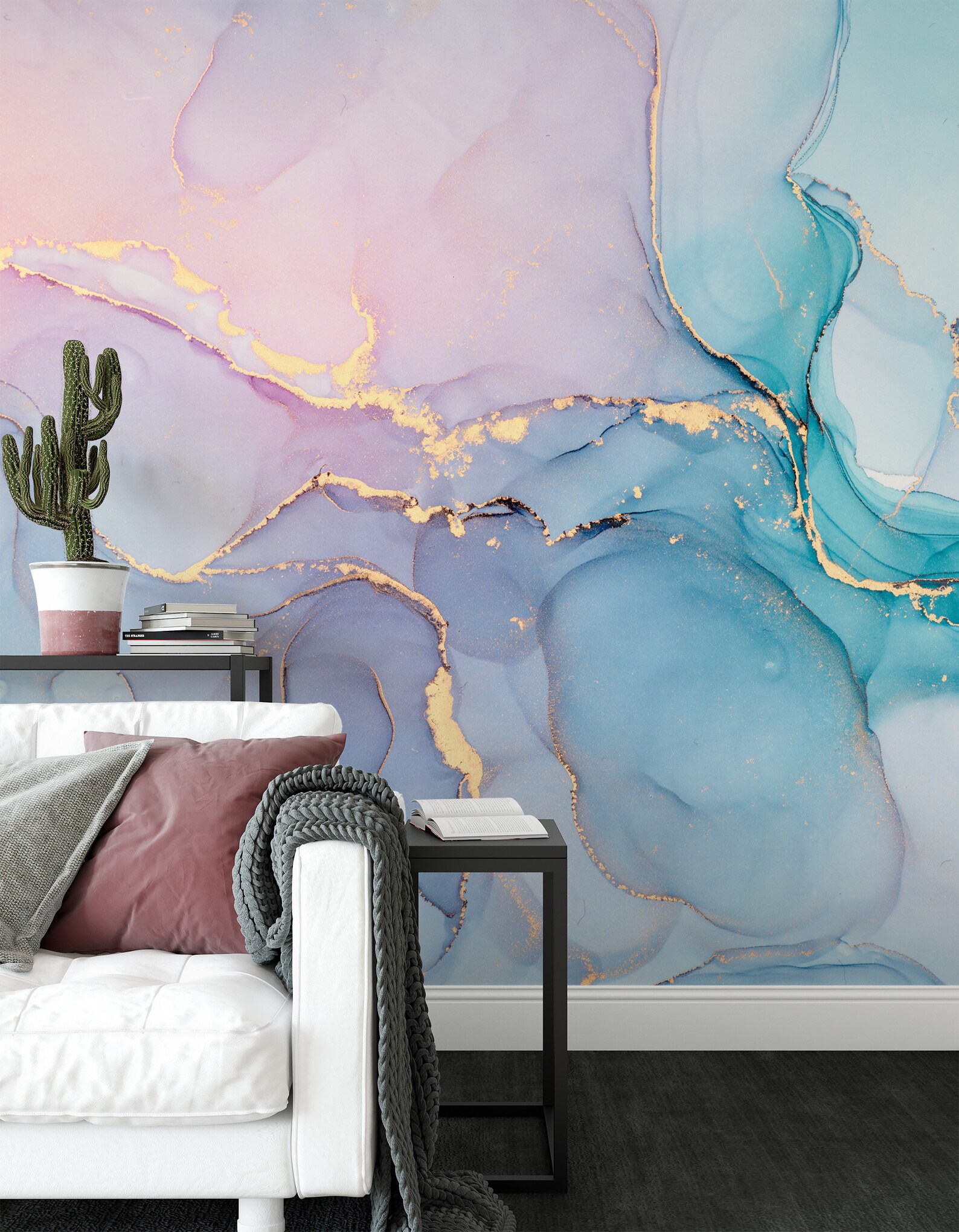 Colorful Pastel Colors Ink Art Wallpaper Luxury Marble | Etsy