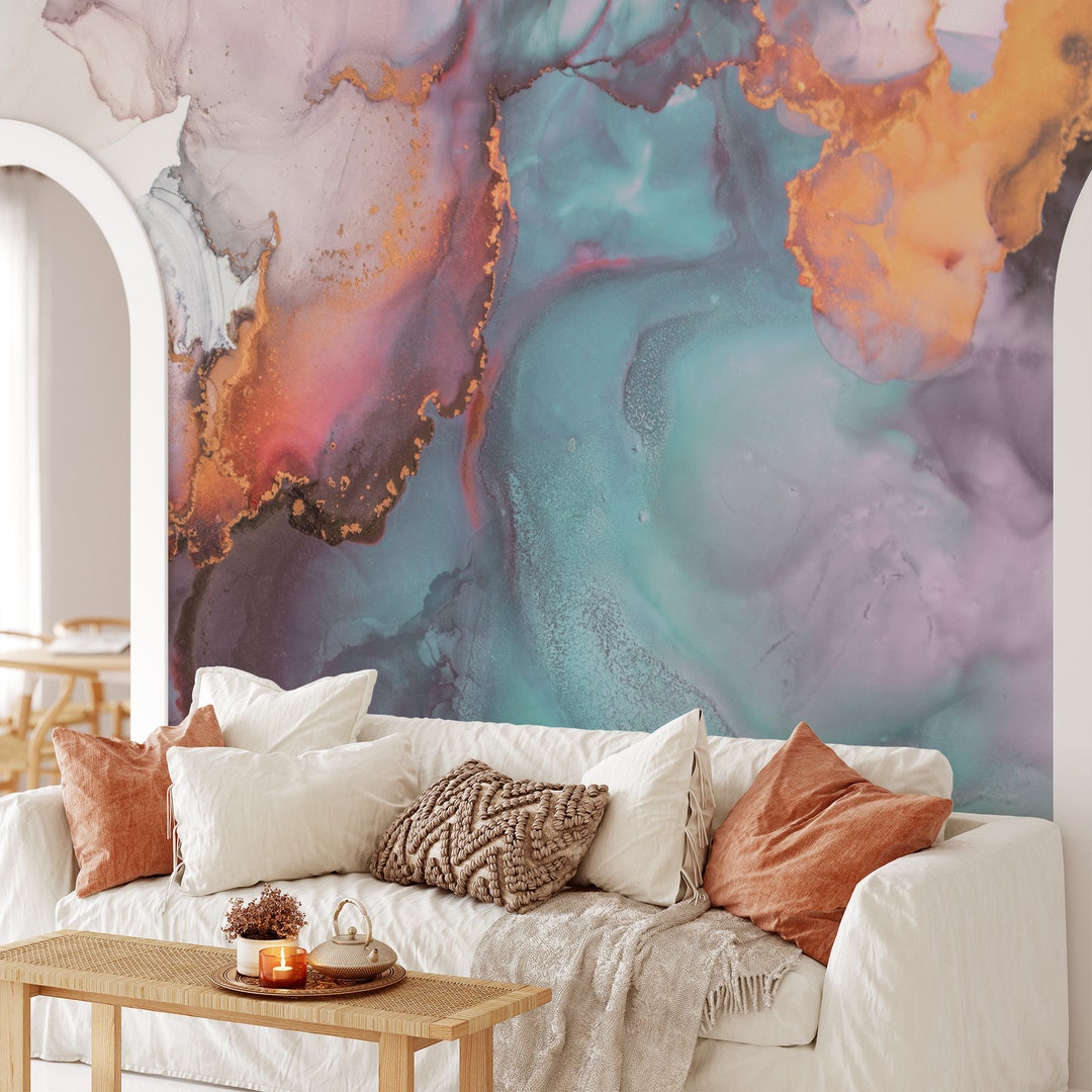 Colorful Ink Splashes in Water Wallpaper, Fluid Art Peel and Stick ...