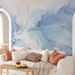 Baby Blue Ink Art Wallpaper, Blue and Gold Wall Mural, Peel and Stick ...