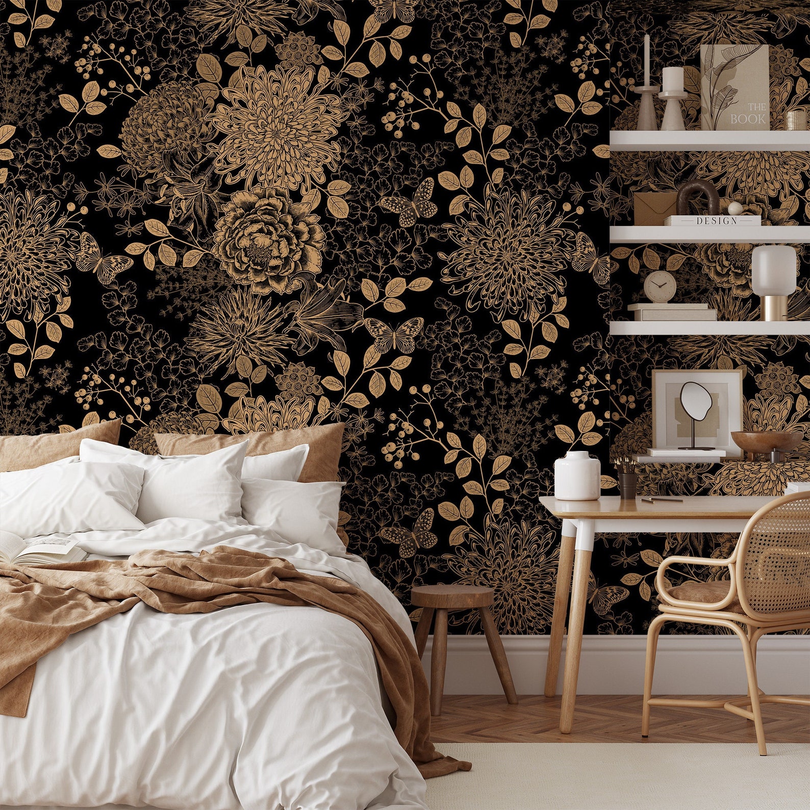 Vintage Antique Style Design Wallpaper Peonies and | Etsy