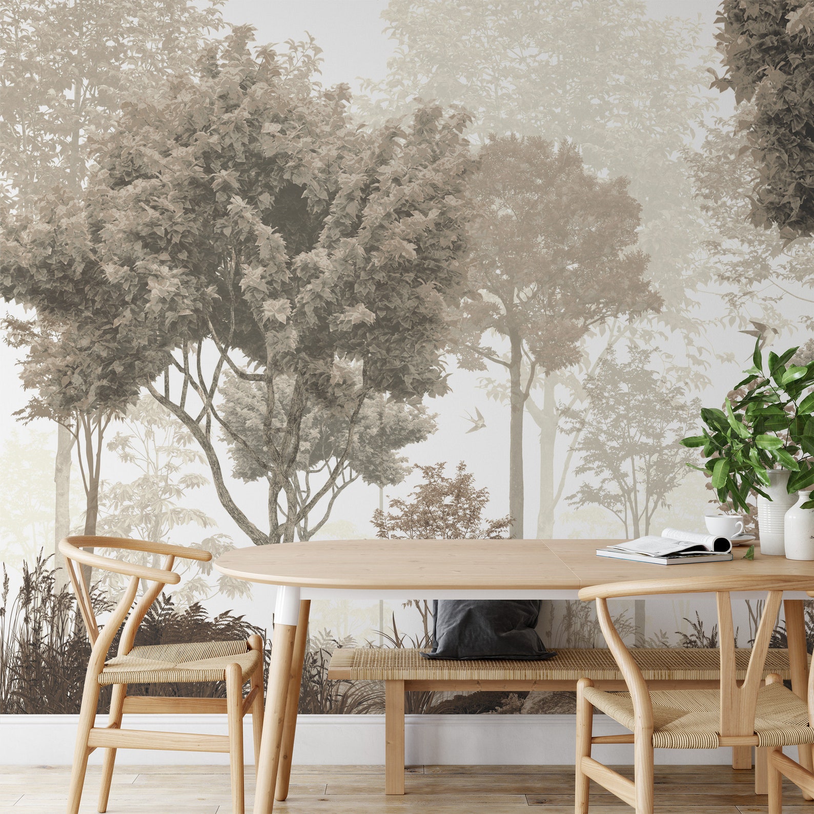 Vintage Style Forest Wallpaper Trees With Deers Peel and - Etsy