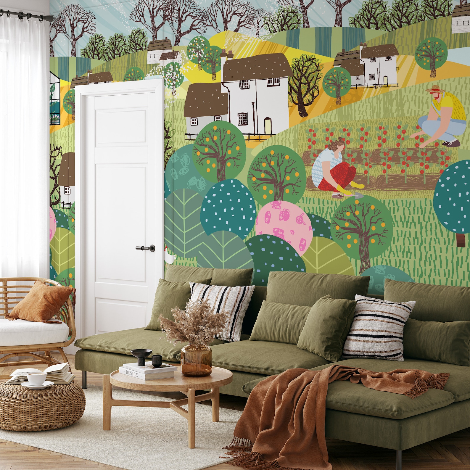 Colorful Farm Illustration Wallpaper Peel and Stick Animals - Etsy